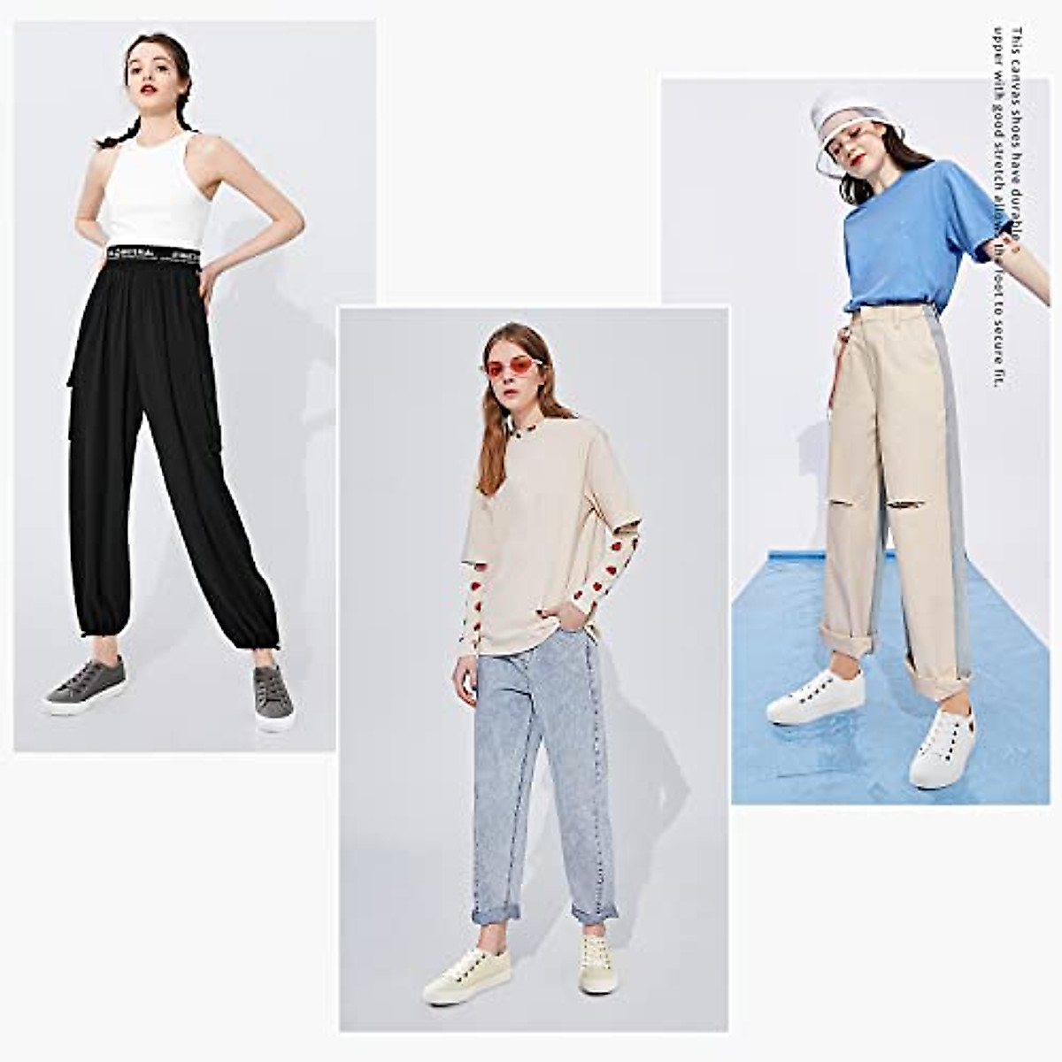 Women's Sneakers Canvas Shoes for Women Lace up Fashion Canvas Sneakers Classic Low Top Casual Shoes（White.US6）