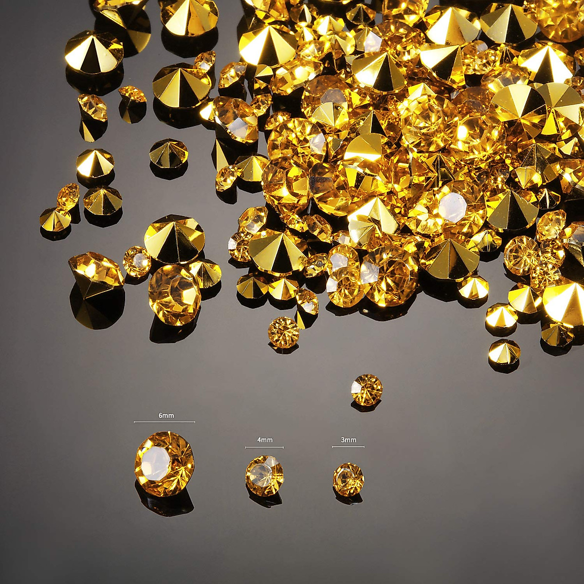 Bememo 10000 Clear Wedding Diamonds Table Scatter Confetti Crystals Diamonds Acrylic Gems for Table Centerpiece Masquerade Wedding Bridal Shower Decoration Vase Filler (Gold, 3 mm, 6 MM and 10 MM)