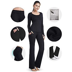 Bamans Yoga Dress Pants for Women Bootcut, Slant Pockets, Wide Flare, Workout Long Bootleg Dress Yoga Pants(3 Black,XX-Large)