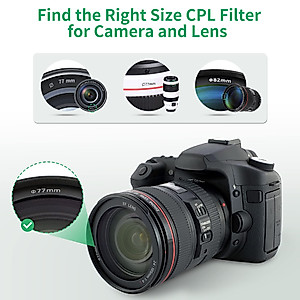PROfezzion 58mm Circular Polarizer Filter for Canon EOS Rebel T7 T6 T8i T7i T6i T6s SL3 with EF-S 18-55mm Kit Lens, Ultra Slim Multi-Coated Circular Polarizing Filter 12 Layers CPL Camera Lens Filter