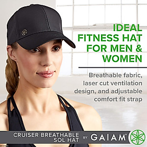 Gaiam Women's Baseball Cap - Classic Womens Ball Cap with Breathable Sol Design to Keep Cool in Summer, Cute Baseball Caps for Women with Ponytail Holder & Premade Bill for Built-In SPF, Black