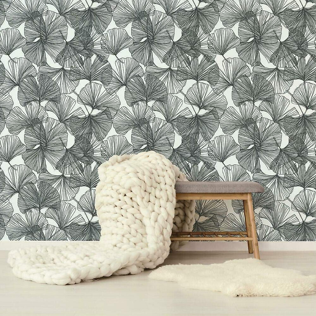 RoomMates RMK11601WP Black Gingko Leaves Peel and Stick Wallpaper