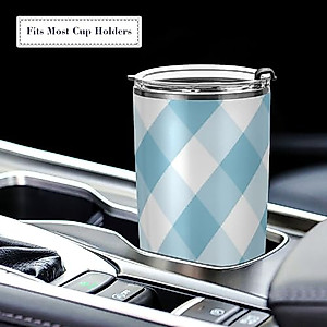 Amooorous Blue and White Twill Stainless Steel cups with lids reusable with Straw Lid insulated coffee mug with lid for hot and cold drinks simply insulated tumbler botellas para agua termica 20oz