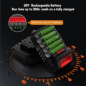 Seesii Cordless Caulking Gun Upgraded, 20V 4 Adjustable Speed Electric Caulk Gun & Adhesive Gun Kit w/ 2000mAh Rechargeable Battery & Charger, 10oz/300ml Silicone Gun for Filling, Sealing,Labor Saving