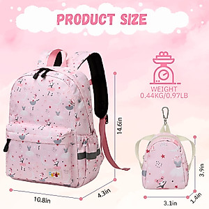 MIRLEWAIY Little Girls Backpack Kids Preschool Beautiful Ballet Dancer Kindergarten School Bag for Travel with Coin Pouch, Pink