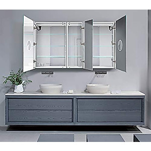 Krugg Large LED Medicine Cabinets with Defogger, Dimmer, 3X Makeup Mirror, Outlet & USB (60 x 36 Left Right Right)