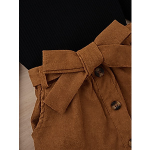 Floerns Girls 2 Piece Outfit Ruffle Trim Long Sleeve T Shirt and Short Skirt Set Brown Black 8 Years