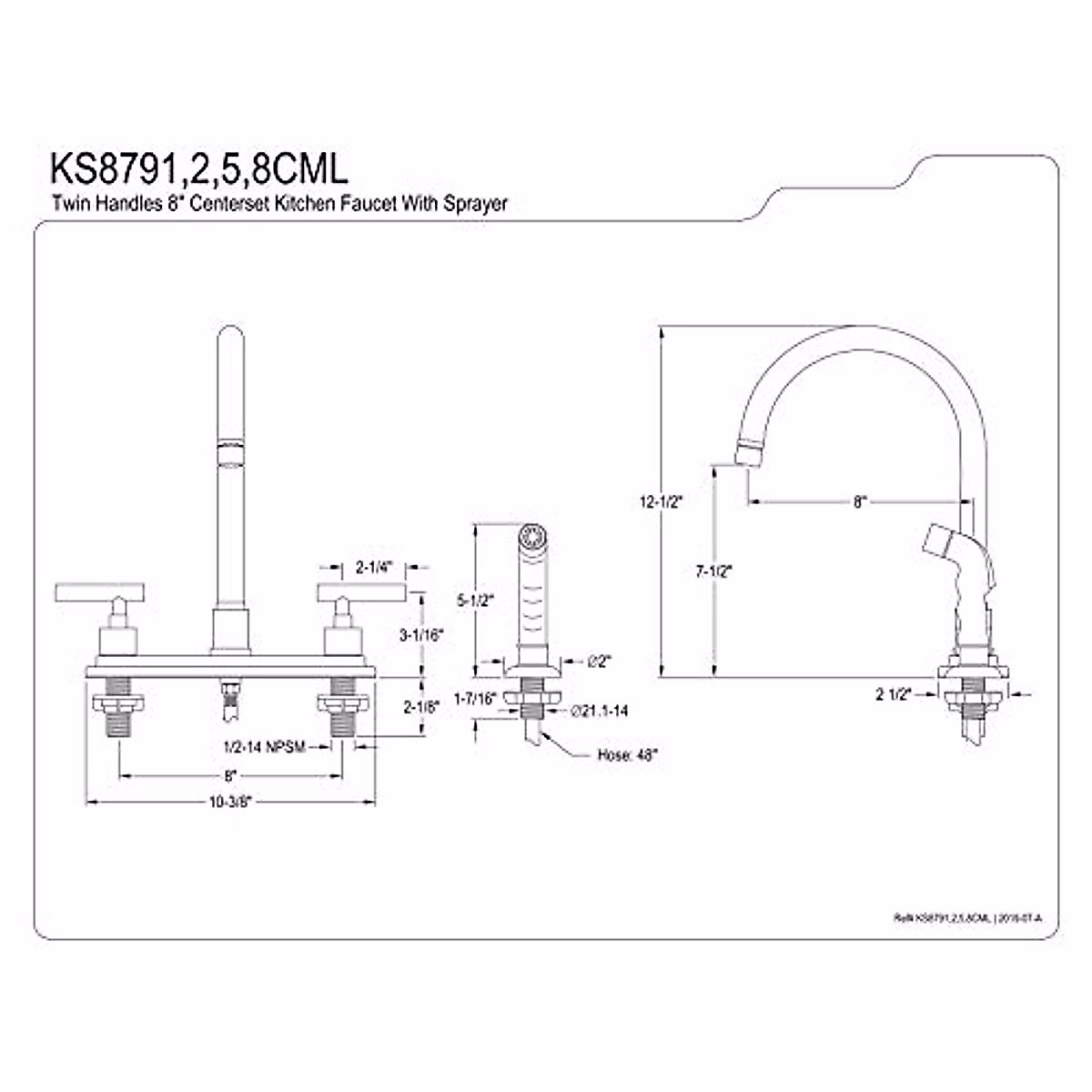 Kingston Brass KS8795CML Manhattan 8" Centerset Kitchen Faucet, Oil Rubbed Bronze