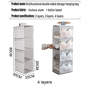 IGOYDD Hanging Closet Organizer 4 Shelf, Foldable Closet Storage Shelves, Cloth Hanging Shelves with 12 Side Pockets, Washable Wardrobe Space Saver, Gray