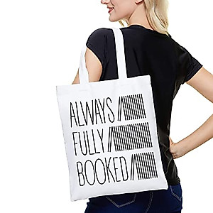 Ihopes Always Fully Booked Reusable Tote Bag | Funny Library Canvas Tote Bag School Bag Book Lovers Gift for Bookworm Teens Men Women Friends Kids