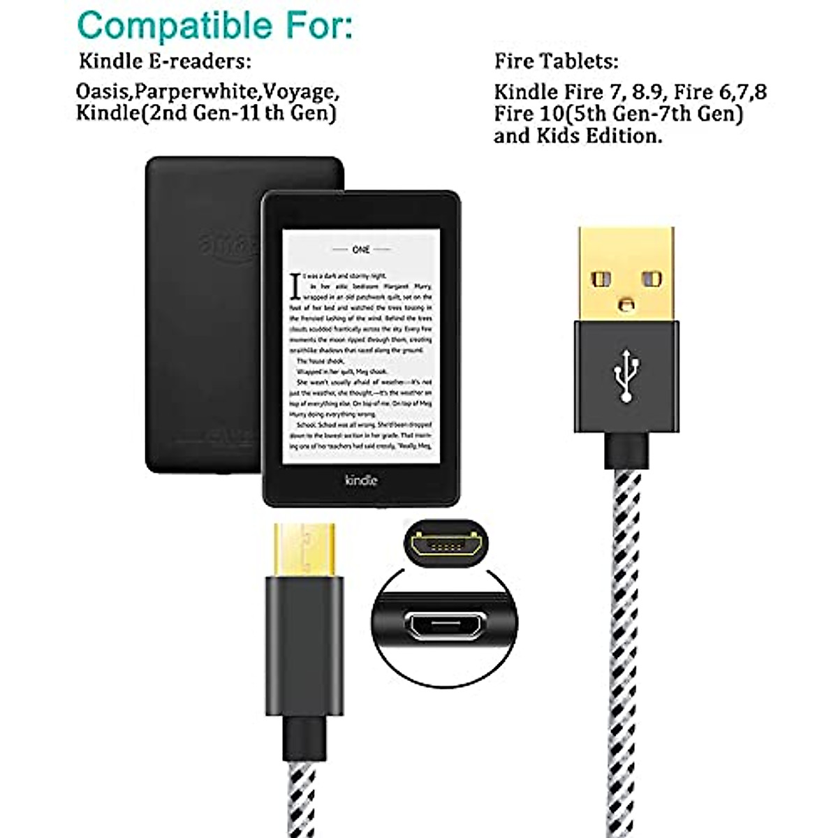 USB Cable for Fire Stick, Micro USB Power Cable for Amazon Fire Stick, Power up Your Fire Stick from Your TV's USB Port, Chromecast, Roku Stick, TiVo Stream 4K, 2 Pack