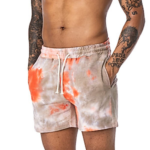 AIMPACT Men's Tie Dye Shorts Bodybuilding Workout Cotton Gym Shorts with Pockets(OrangeGrayS)