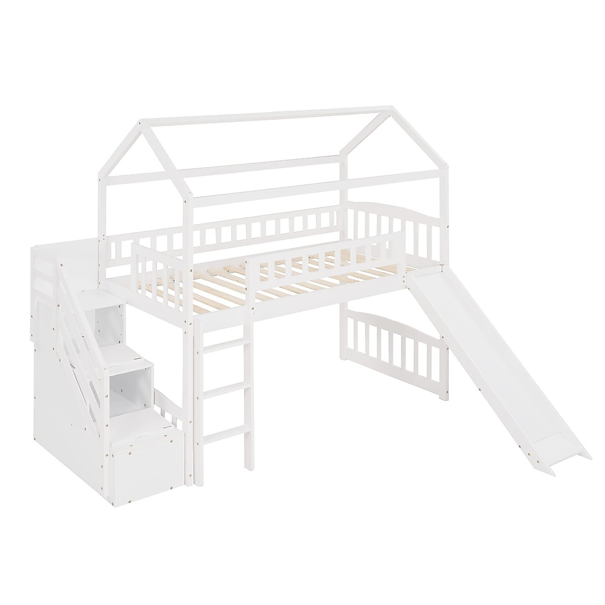 Harper & Bright Designs Loft Bed with Stairs and Slide, House Loft Bed Twin Size with Step Storage Drawers Stairway Playhouse Bed for Kids Toddlers Girls, Boys, No Box Spring Needed (Twin, White)