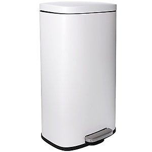 Arlopu 8 Gallon Step Trash Can, Stainless Steel Garbage Bin, Soft-Close Rubbish Bin with Removable Plastic Inner Bucket, Fingerprint-Proof, Lid Dustbin, Suit for Kitchen Home (White, 30L)