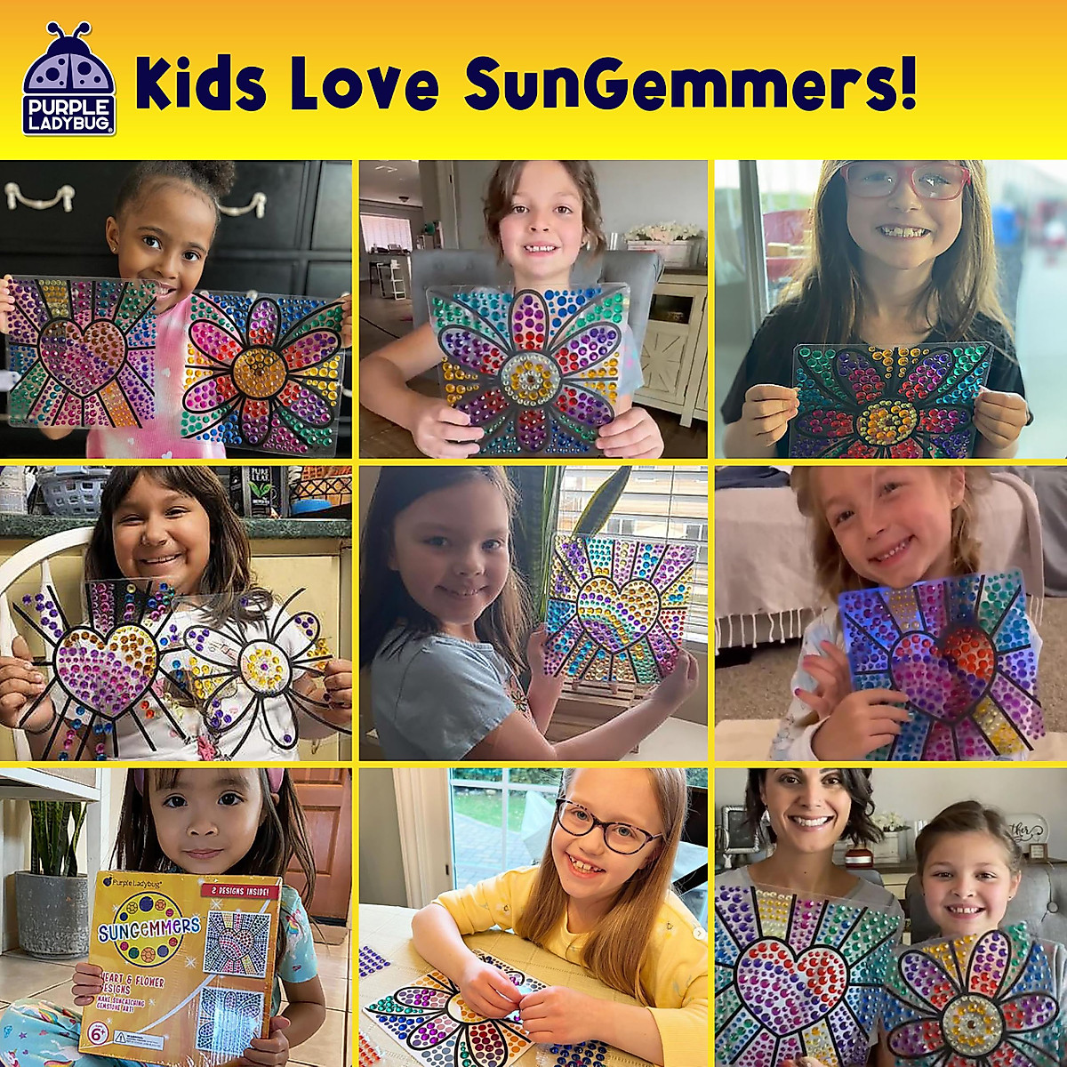 PURPLE LADYBUG Sungemmers Window Art Suncatcher Kits - Valentines Day Gifts for Kids, Easter Basket Stuffers, Crafts for Kids Ages 4-12, Fun Toys for Girls & Boys Ages 6 & Up