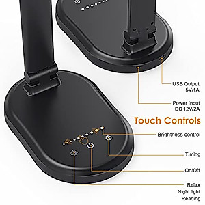 Desk Lamp,Table Lamps LED Desk Lamp,Dimmable Office Lamp with USB Charging Port,3 Lighting Modes with 10 Brightness Levels,Touch Control,Memory function,Eye-Caring Desk Light for Study,Reading,Bedroom