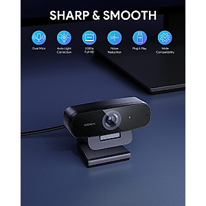 Webcam with Microphone, WENKIA Full HD 1080P USB Desktop Web Computer Camera with Dual Stereo Microphones, Streaming Webcam for Video Conferencing & Chatting, Compatible with Windows, Mac, PC & Laptop