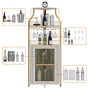 GAOMON Wine Corner Cabinet with Removable Wine Rack, Wine Cabinet and Wine Glass Bar Cabinet with Glass Rack and Mesh Door, Wine Cabinet with Reasonable Functional Partitioning (Gold)