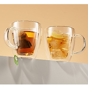 Godinger Coffee Mug Set, Glass Coffee Mugs, Double Wall Insulated Glass Coffee Cups, Espresso Cups, Tea Cup - 13.5oz, Set of 2