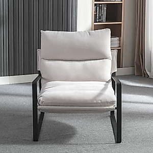 LukeAlon Modern Linen Accent Armchairs Set of 2, Upholstered Living Room Chairs with Metal Base Thickened Cushion Sofa Chairs Comfy Lounge Chair for Bedroom Living Room, White
