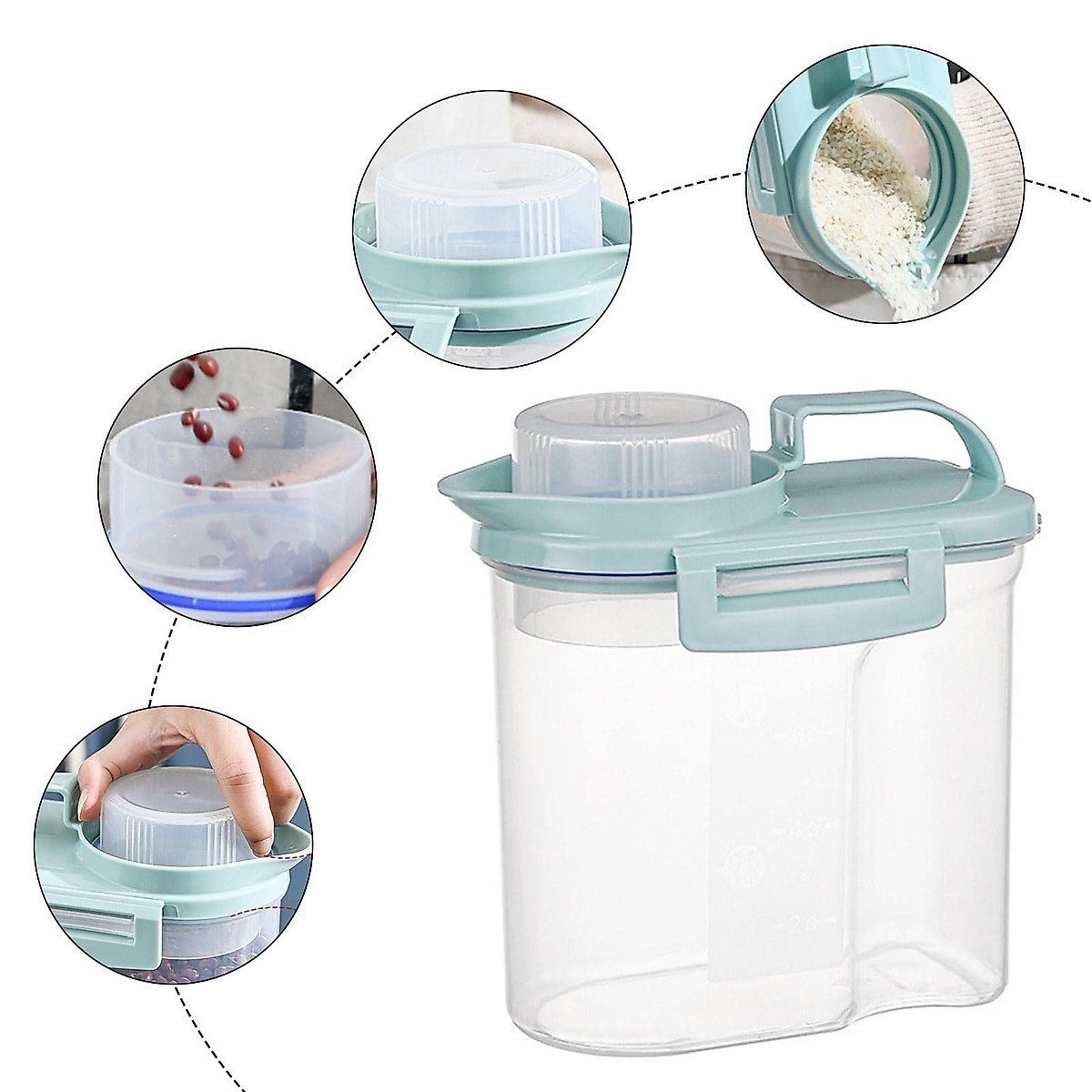 Fulenyi Rice Bin Rice Container, Airtight Cereal Container Rice Barrel Dry Grain Dispenser Thicken Rice Cylinder Clear Food Storage Box with Airtight Design Pour Spout