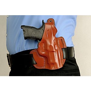 Premium Leather Three Slot Pancake OWB Holster with Thumb Break Fits, Eaa Witness Pavona Compact Semi Auto Pistol 9mm Luger 3.6" BBL, Right Hand Draw, Brown Color