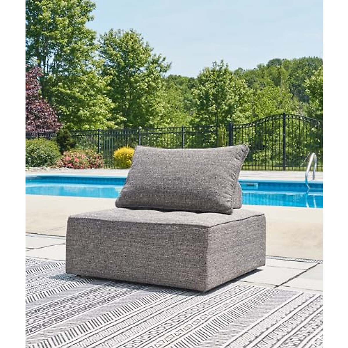 Signature Design by Ashley Bree Zee Contemporary UV Resistant Tufted Armless Outdoor Lounge Chair with Cushion and PVC Cover, Gray