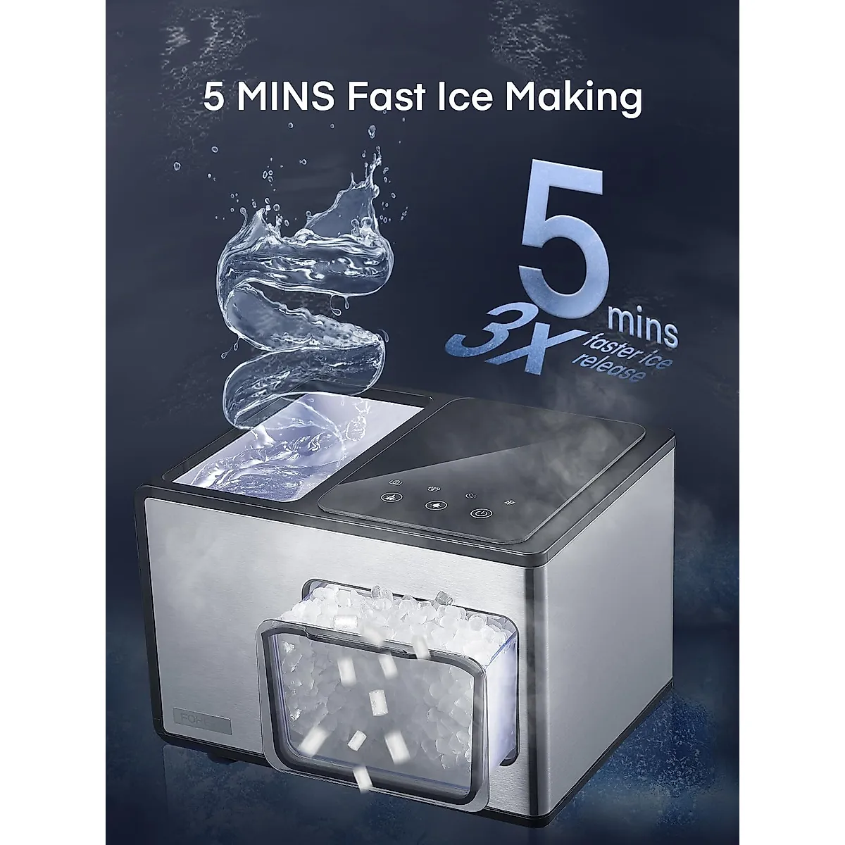Nugget Ice Maker Countertop, 45lbs/24H, Pebble Ice Maker with Soft Chewable Ice, Self Cleaning Sonic Ice Machine, Stainless Steel, Touch Screen, Compact Design for Home Office Party - Silver