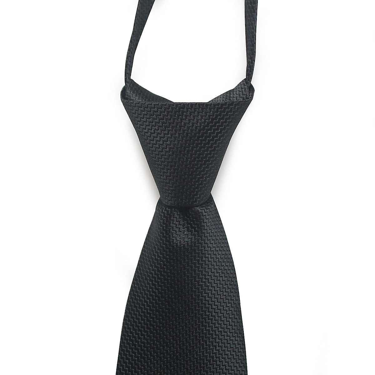 NEOVAT Men's Black Classic Woven Jacquard Solid Pre-Tied Adjustable Zipper necktie