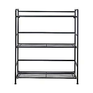 Flipshelf Folding Metal Bookcase-Small Space Solution-No Assembly-Home, Kitchen, Bathroom and Office Black, 3 Shelves, Wide