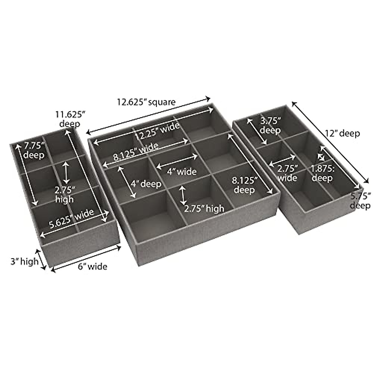 Household Essentials 3 Piece Starter Set, Latte Drawer Organizer, 3 Count (Pack of 1), Brown