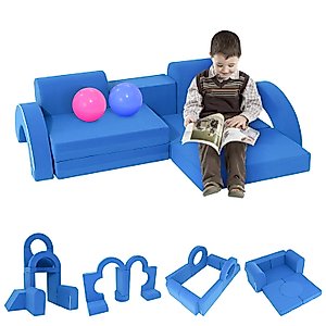 Fivetry Modular Kids Play Couch - 12pcs Convertible Kids Sofa Kids Couch Building Fort Play Sofa Comfy Toddler Foam Chair Play Fort Couch in Playroom/Nursery with Hook and Loop