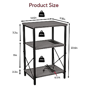 Yusong Small Side Table with Charging Station, Slim End Table for Narrow Space in Living Room,3 Tier Skinny Nightstand Bedside Table with USB Ports & Outlets for Bedroom, Grey