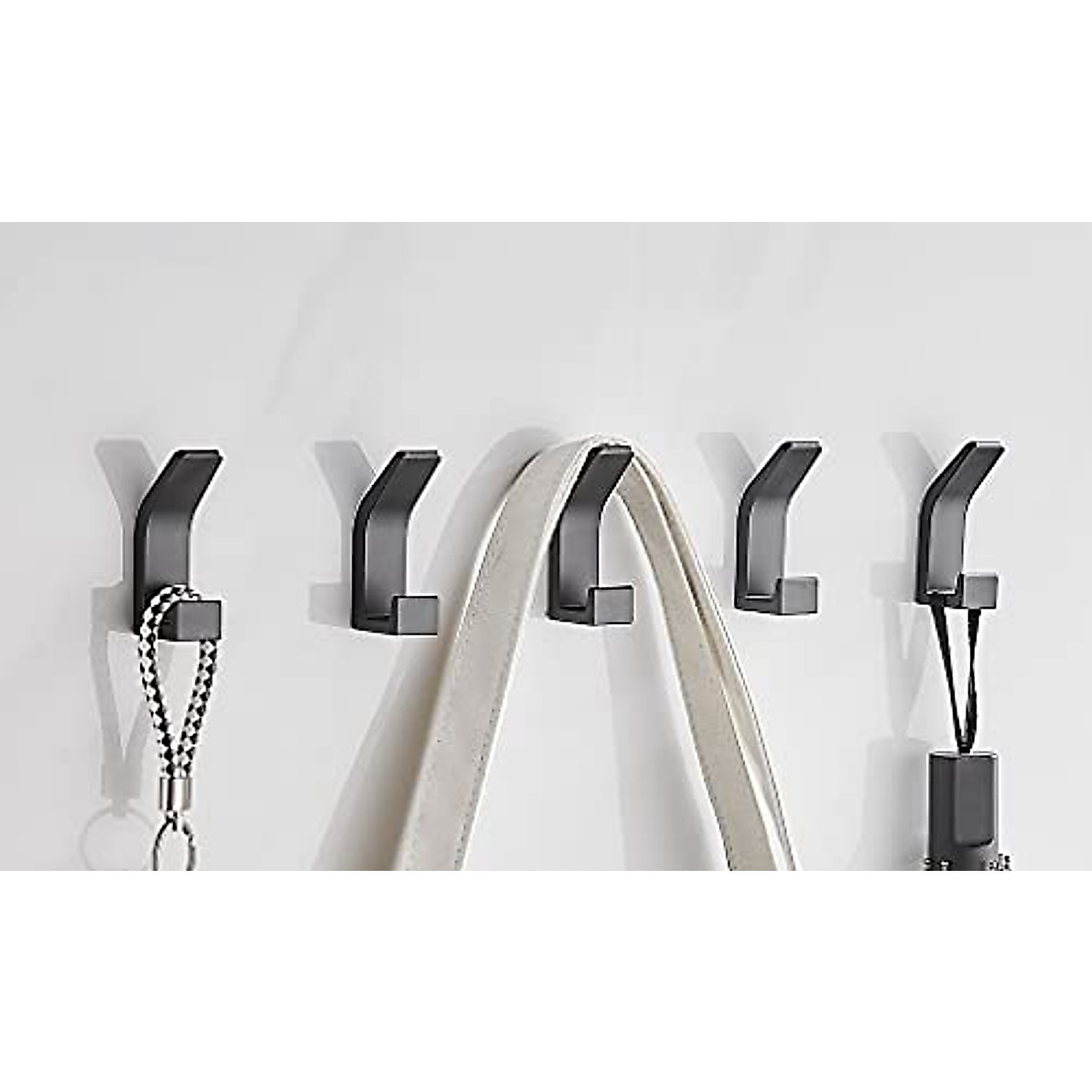 ALORE Bathroom Towel Hooks, Space Aluminum Coat Hook Robe Coat and Bath Brush Hook for Bath Kitchen Garage Hotel, Modern Heavy Duty Wall Mounted, Pack of 5(Black)