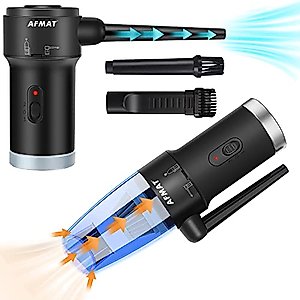 AFMAT Compressed Air Duster & Small Vacuum Cleaner 2-in-1, USB Rechargeable Cordless Air Duster Electric, Portable Air Blower and Mini Vacuum Cleaner for Keyboard/Computer/Car Seat/PC