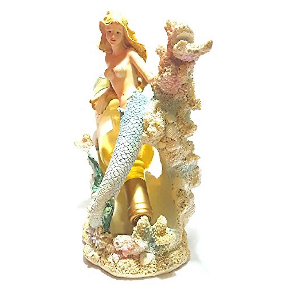 Comfy Hour 11" Polyresin Mermaid Wine Holder for Home Decoration, White, Blue, Ocean Voyage Collection