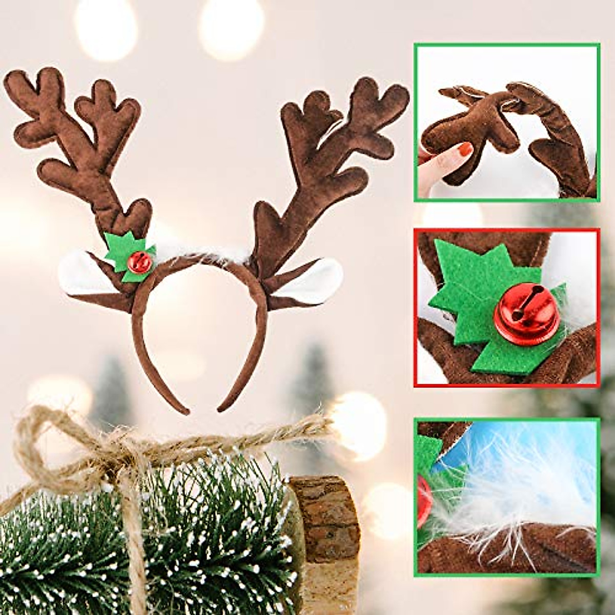 HANSGO Reindeer Antlers Headband, 2PCS Deer Antlers Headband with Bells Cute Christmas Reindeer Ears Headband