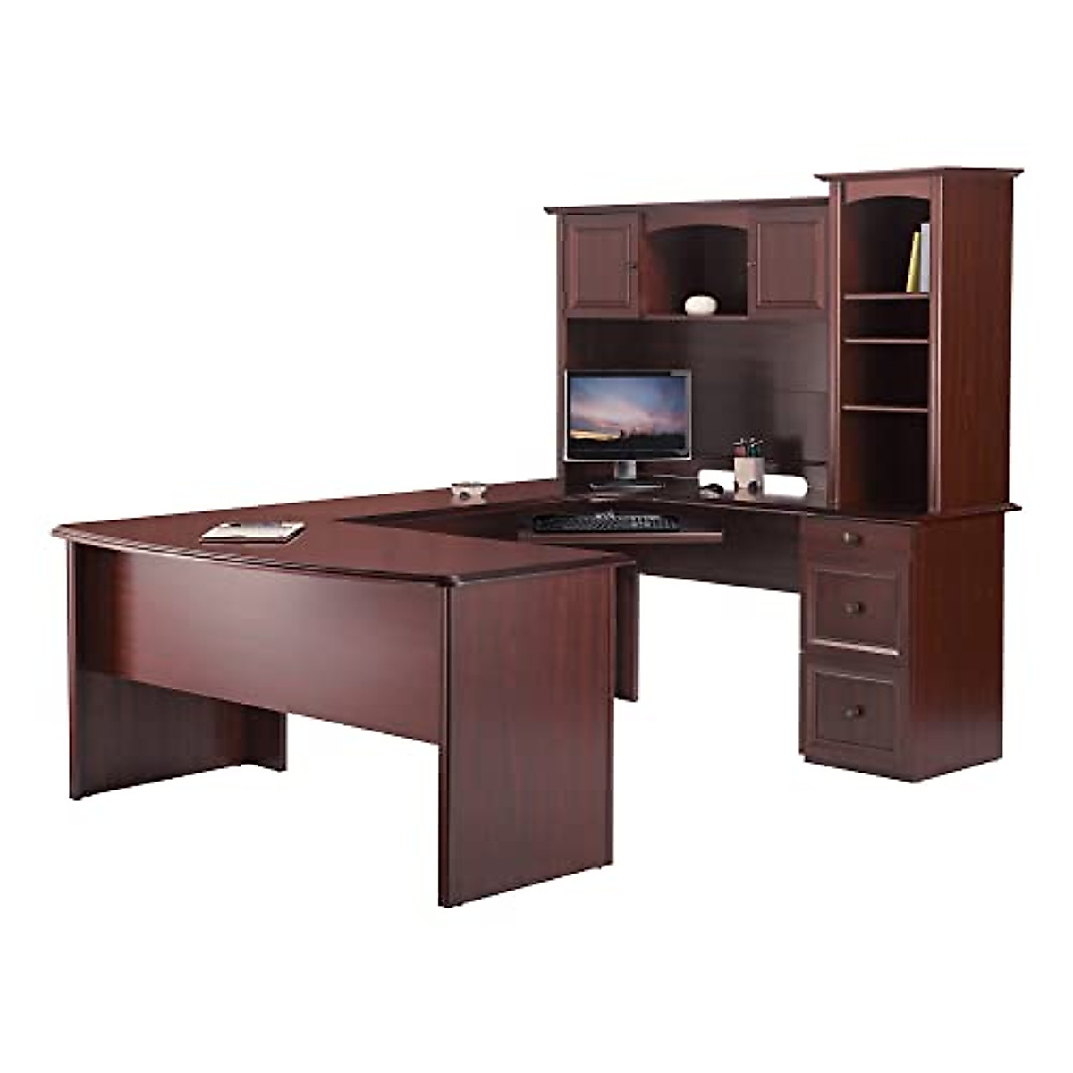 Realspace® Broadstreet 65"W Hutch for U-Shaped Desk, Cherry