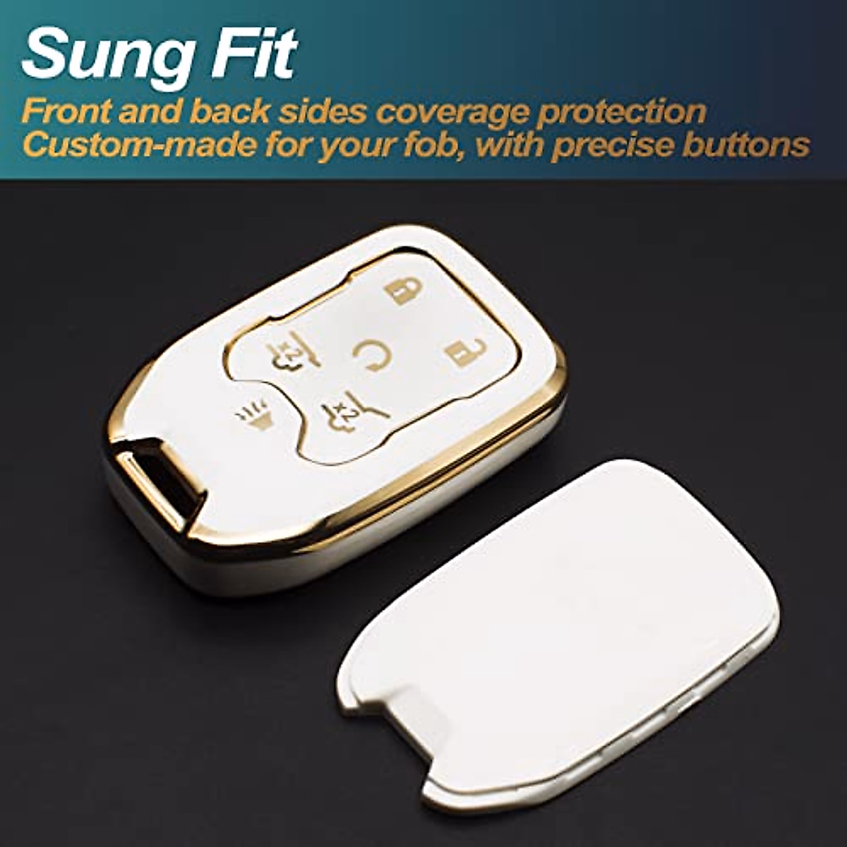 FEYOUN Key Fob Cover Compatible with Chevy Chevrolet Suburban Tahoe GMC Terrain Yukon Yukon XL Smart 6 Buttons TPU Remote Keyless Key Fob Case Protection Shell Accessories, White