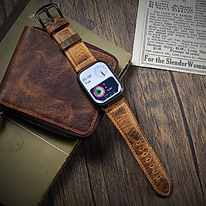 Gitalian Leather Band Compatible with Apple Watch Ultra 2 Ultra Band 49mm 45mm 44mm 42mm for Men, Genuine Leather Strap for iWatch Series 9 8 7 6 5 4 3 2 1 SE2 SE, Crazy Horse Light Brown
