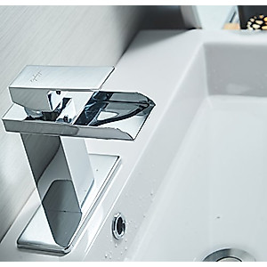 BWE Waterfall Bathroom Faucet Chrome Polished Modern Sink Bath Single Hole Handle Lavatory Vanity Washbasin Mixer Tap Brass Material with Water Faucets Supply Hose