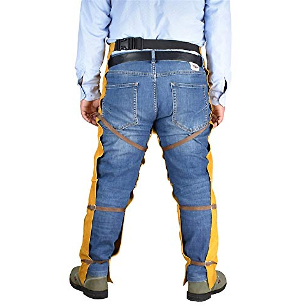 Oncefirst Welding Safety Chaps Leather Apron Style Adjustment Split Leg Fire & Wear Resistant Safety Apparel Yellow One Size