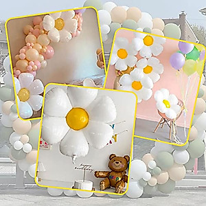 Cadeya 10 Pcs Daisy Balloons, Huge White Flower Aluminum Foil Balloons for Birthday, Baby Shower, Wedding, Daisy Party Decorations Supplies