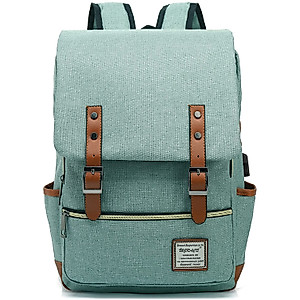 UGRACE Vintage Laptop Backpack with USB Charging Port, Elegant Water Resistant Travelling Backpack Casual Daypacks School Shoulder Bag for Men Women, Fits up to 15.6Inch Laptop in Green