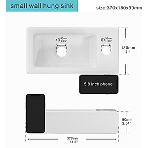 J-FAMILY Small Bathroom Sink Wall Hung Basin Sink Rectangle Ceramic Mini Vessel Sink Wall Mount Wash Basin,Right Hand