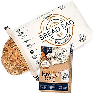 Think4Earth – Cotton Linen Bread Bag Organic - Reusable bread bags for homemade bread gift giving - Bread Container for large Sourdough Loafs – Counter Top Cloth Bread Storage and Transport Solution.