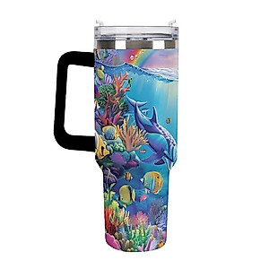 Dolphin 40OZ Tumbler Stainless Steel Travel Mug Water Bottle Car Cup Tea Cups with Lid Black-style