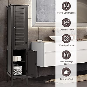 Giantex Storage Cabinet Bathroom High Cabinet with 5 Tier Shelves, Freestanding Slim Cabinet, Tall Organizer for Bathroom, Kitchen, Living Room, Bedroom Linen Tower Narrow Floor Cabinet (Dark Coffee)