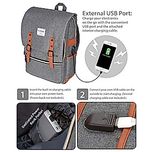 Rockland Heritage USB Laptop Backpack, Grey, Large