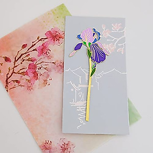Hollow Metal Bookmarks Retro Colorful Flowers Bookmarks Reading Markers with Gift Boxes for Teacher Gift Student Supplies Purple Iris